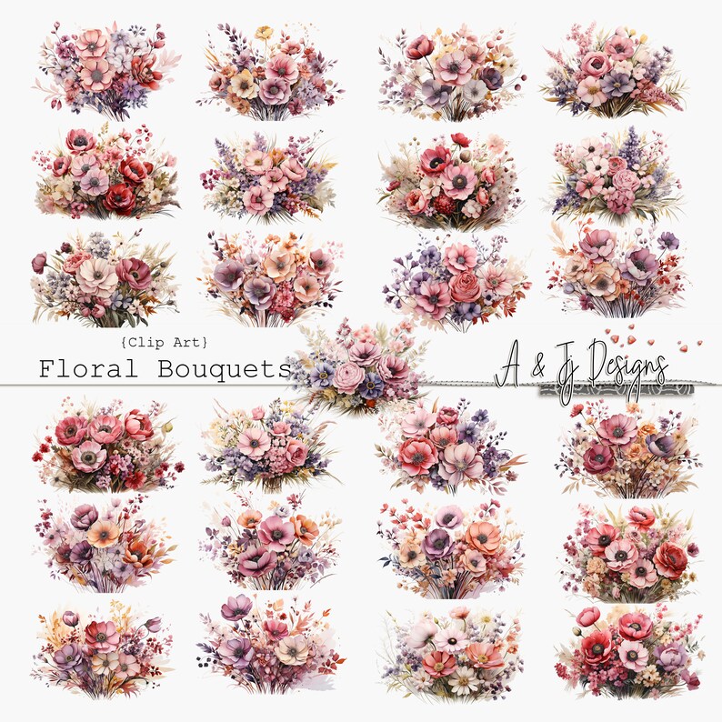 Floral Bouquets Clipart, CU, Junk Journals, Printable, Digital ...