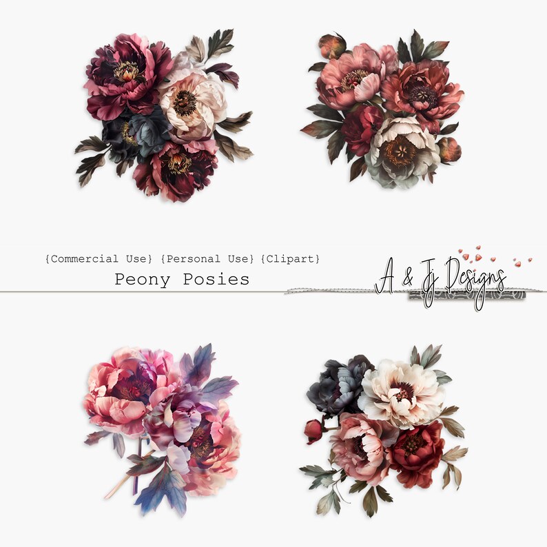Peony Posies, Clipart, Commercial Use , Printable, Junk Journals, Mixed ...