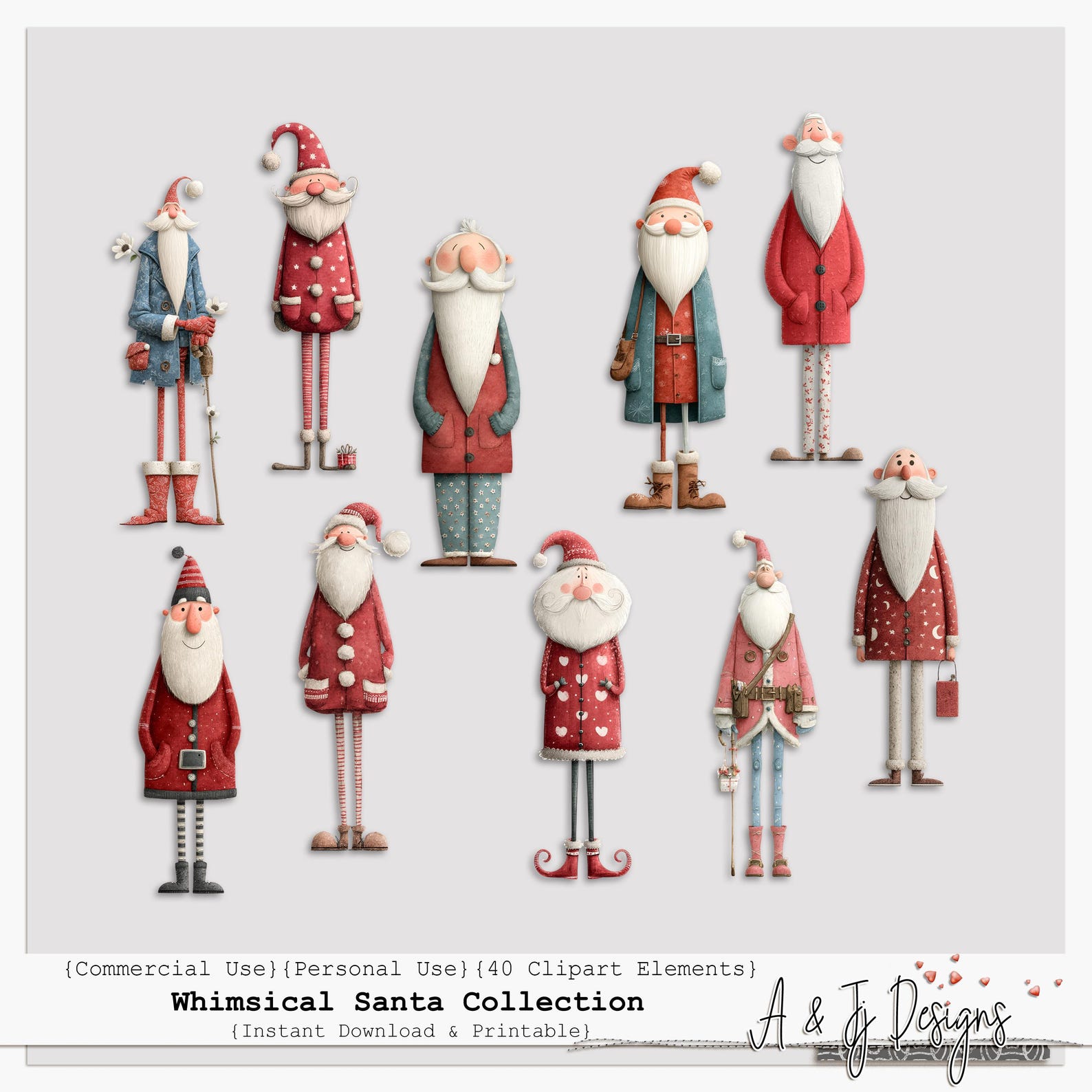 Whimsical Santa Collection | Vintage Christmas Clipart | Quirky Santa ...