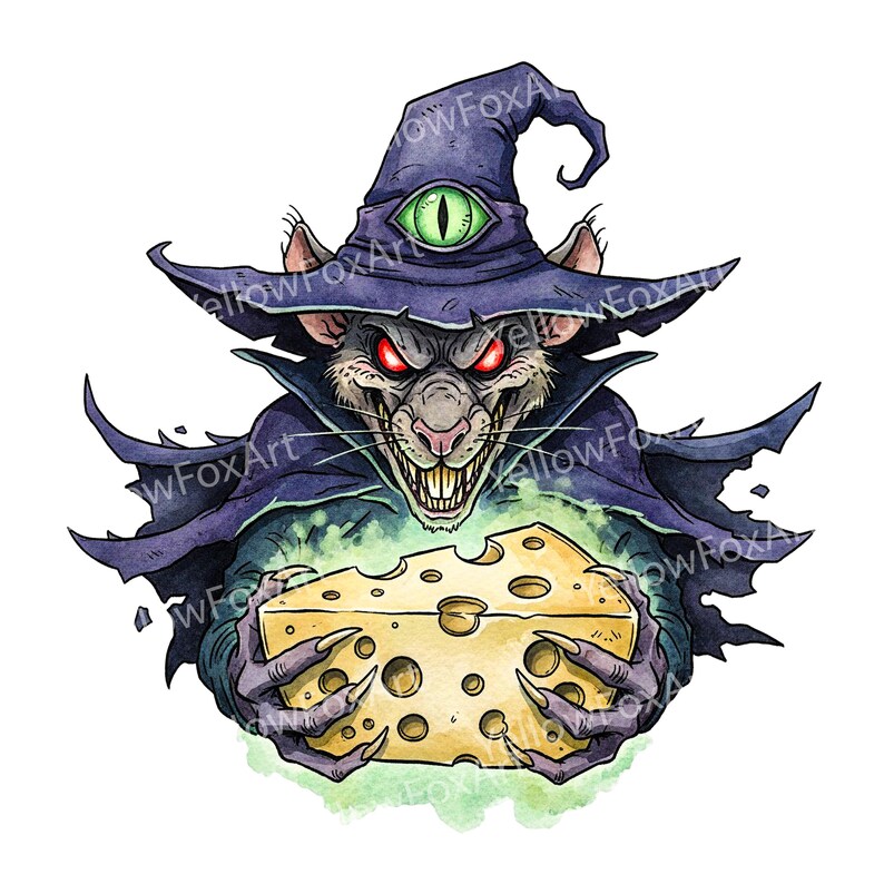 Spooky Rat Wizard Clipart: Animal Sorcerer PNG, Halloween Illustration ...