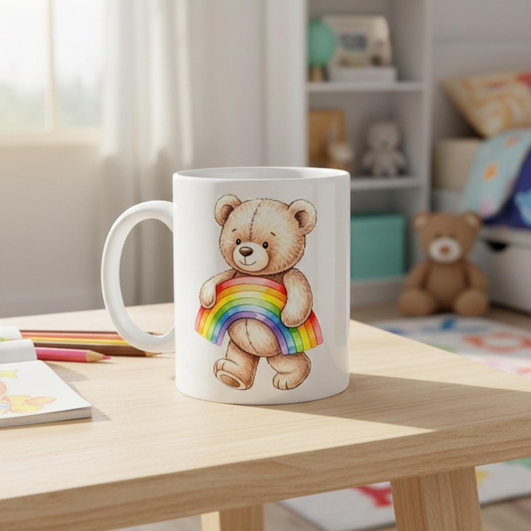 Cute Teddy Bear Rainbow Clipart PNG, Watercolor Bear Illustration, Kids ...