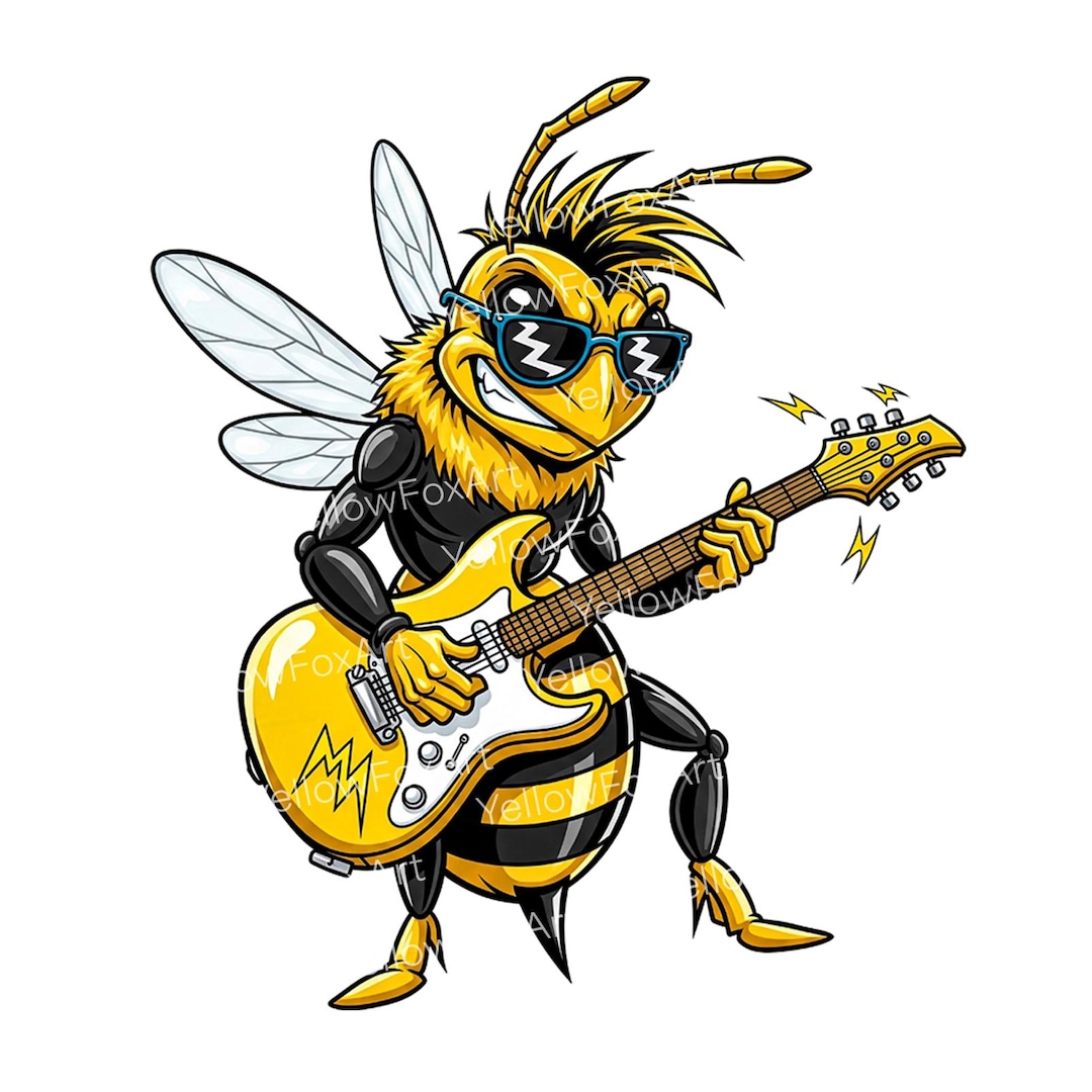 Cool Bee Electric Guitar Clipart, Rock Music Bee Illustration, Funny ...