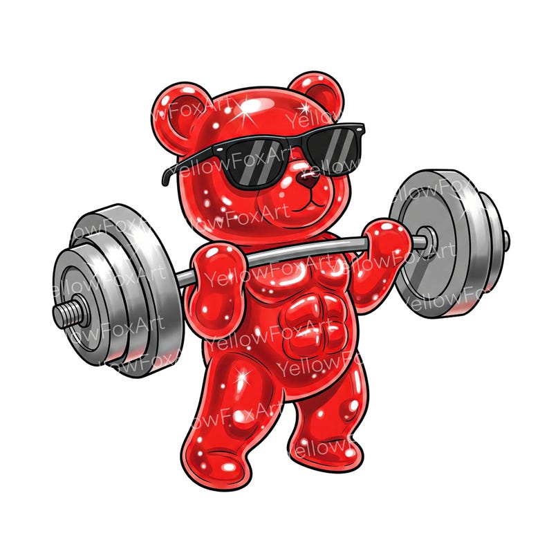 Strong Gummy Bear Clipart, Gym Candy Bear Lifting Weights PNG, Funny ...