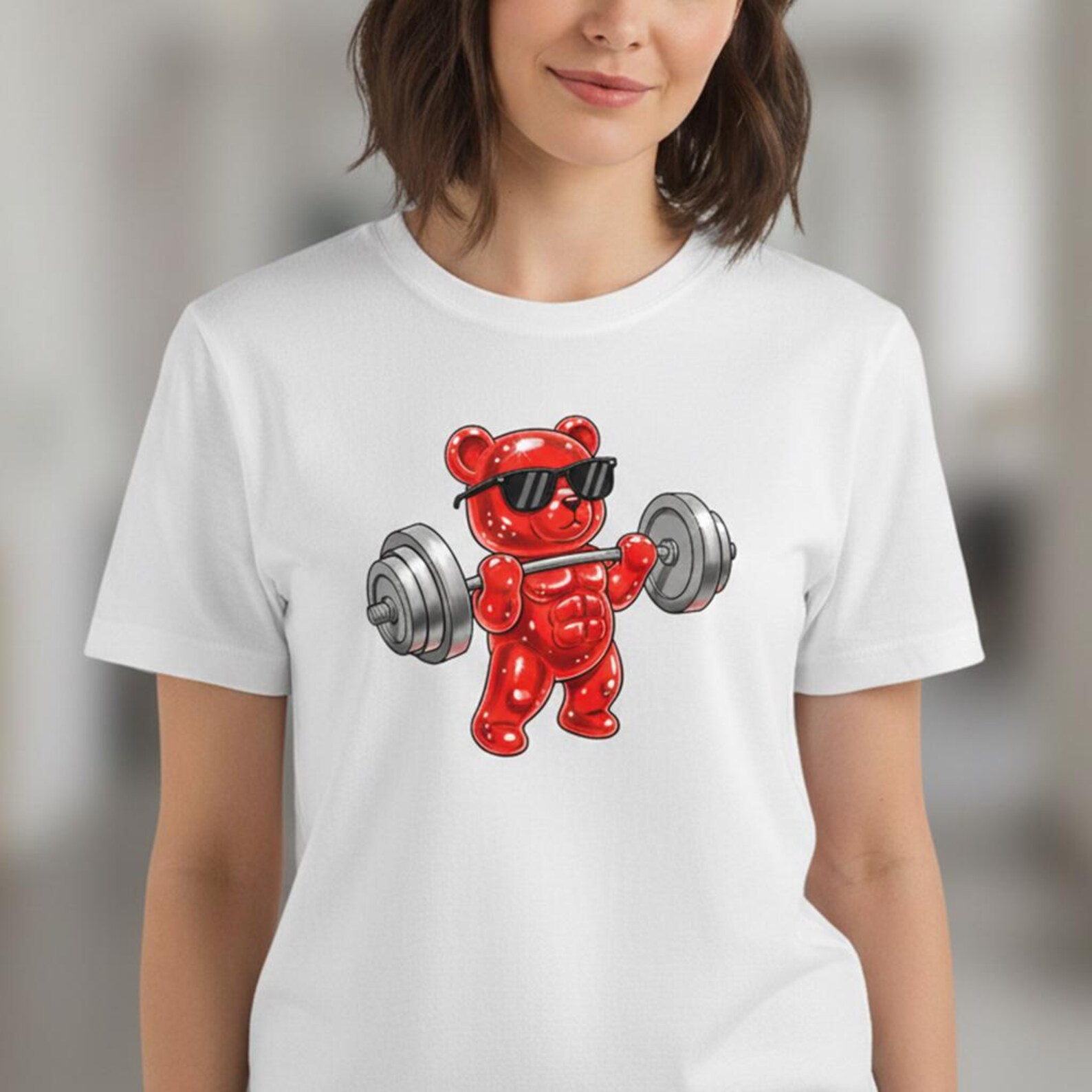 Strong Gummy Bear Clipart, Gym Candy Bear Lifting Weights PNG, Funny ...
