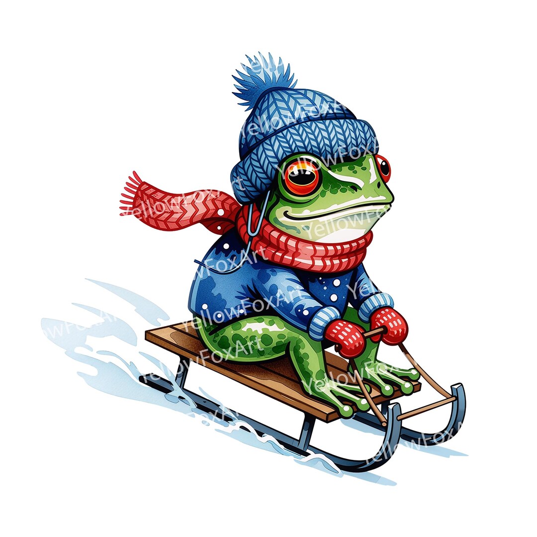 Winter Frog Sledding Clipart Cute Snowy Toad Illustration, Cozy PNG ...