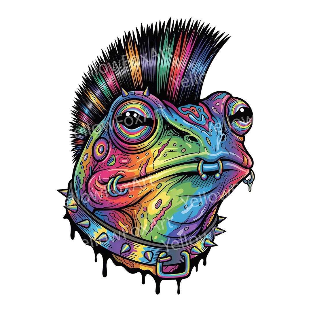 Rainbow Punk Frog Clipart, Vibrant Mohawk Toad Art (digital Download ...