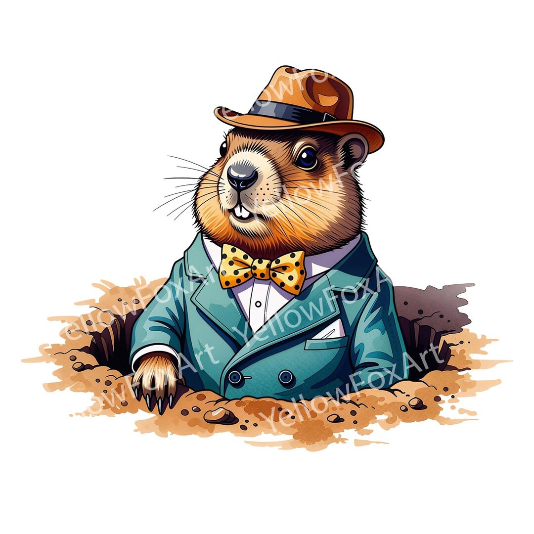 Groundhog Day Art, Funny Winter Holiday Clipart for DIY Crafts ...