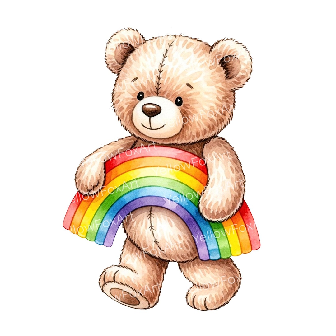 Cute Teddy Bear Rainbow Clipart PNG, Watercolor Bear Illustration, Kids ...