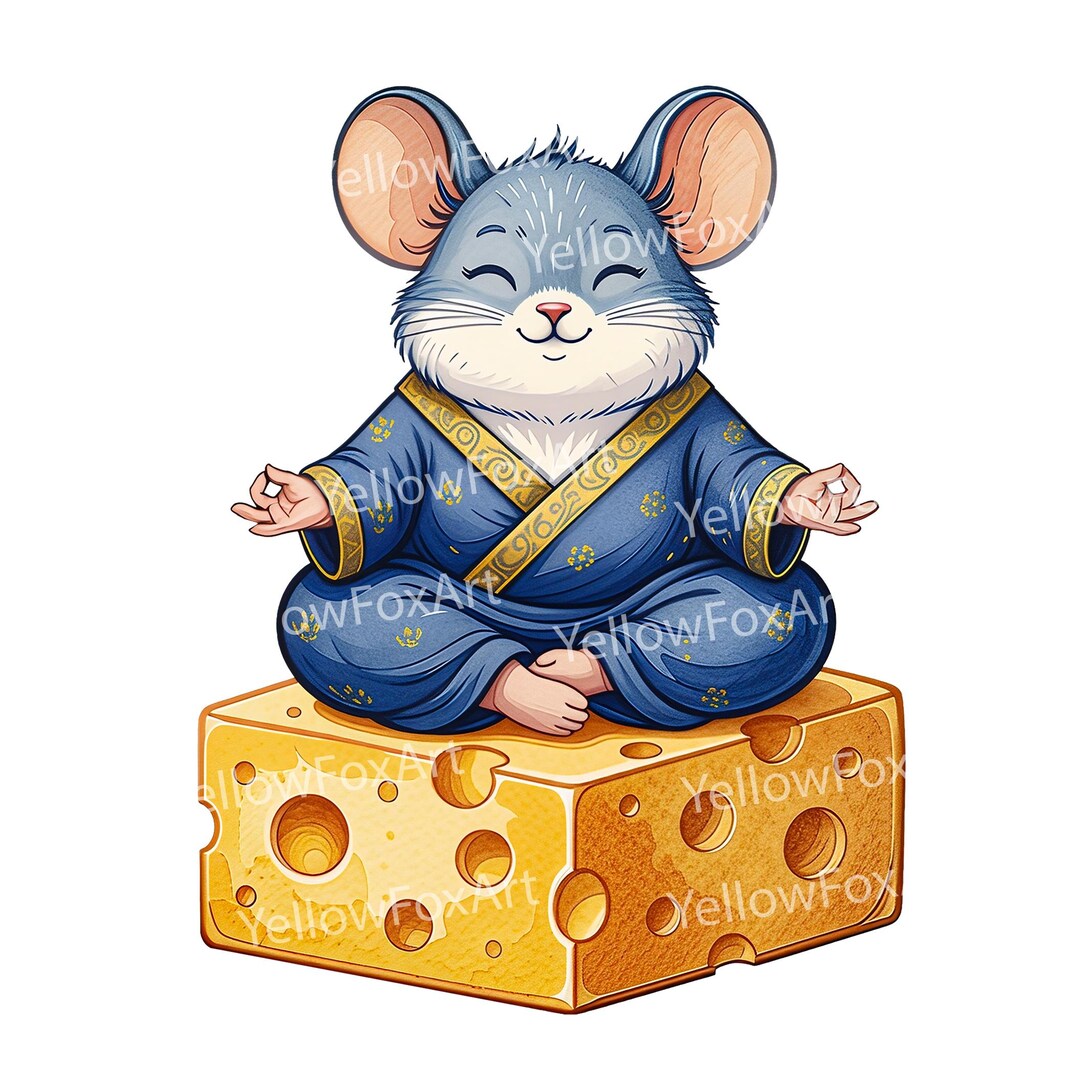 Meditating Mouse Clipart, Zen Yoga, Cheese, Funny Animal Art (digital ...