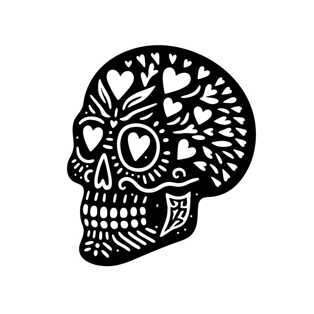 Skull and Hearts SVG & PNG, Skull Digital Image Clipart, Silhouette ...