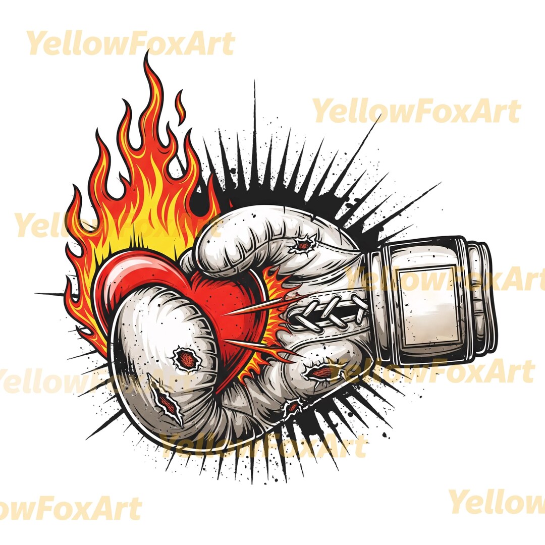 Boxing Glove Flaming Heart PNG: Combat Sports Graphic (digital Download ...