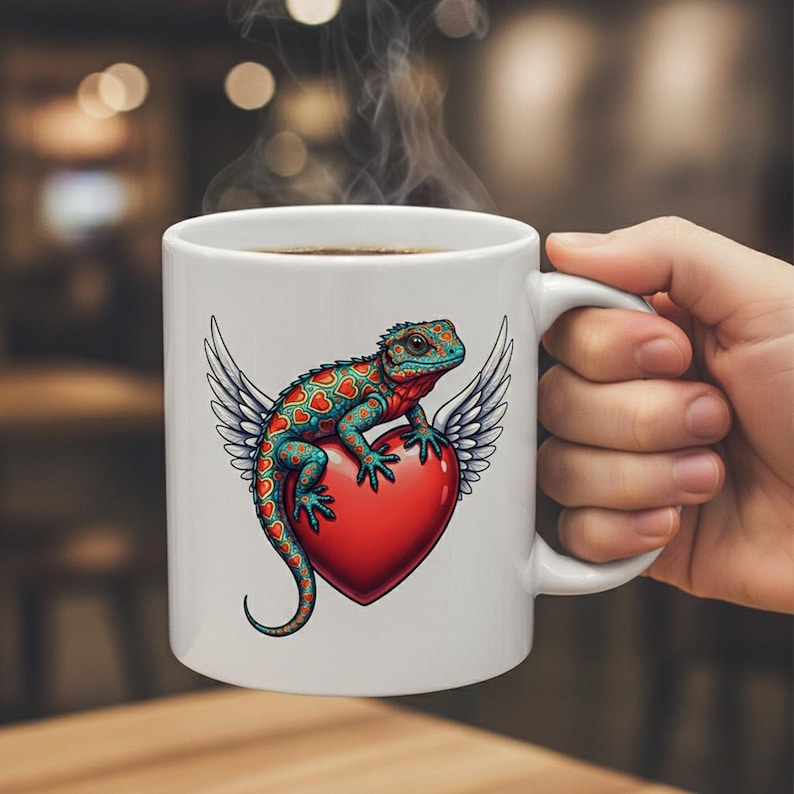 Valentine Gecko Clipart With Heart and Wings, Cute Lizard Illustration ...
