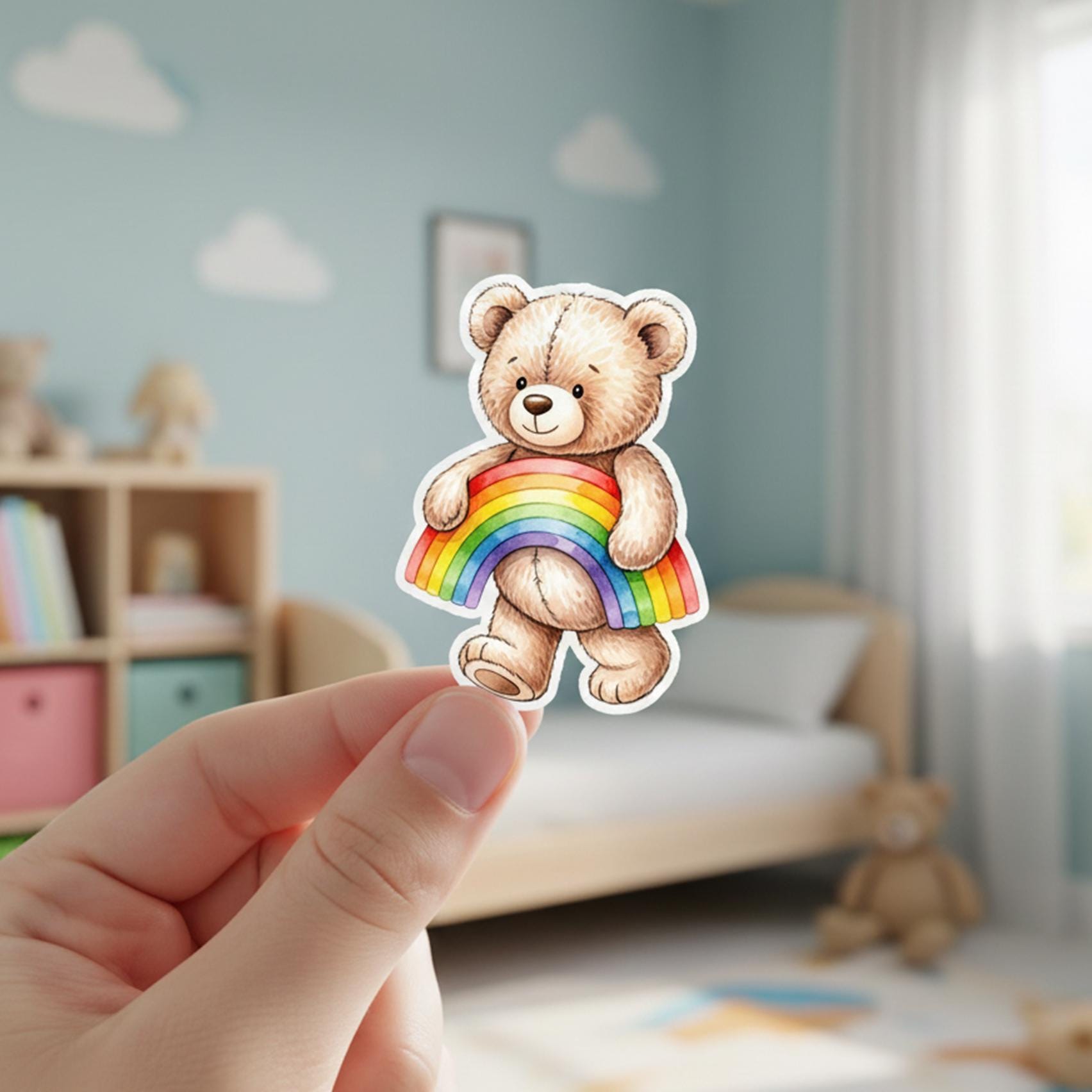 Cute Teddy Bear Rainbow Clipart PNG, Watercolor Bear Illustration, Kids ...