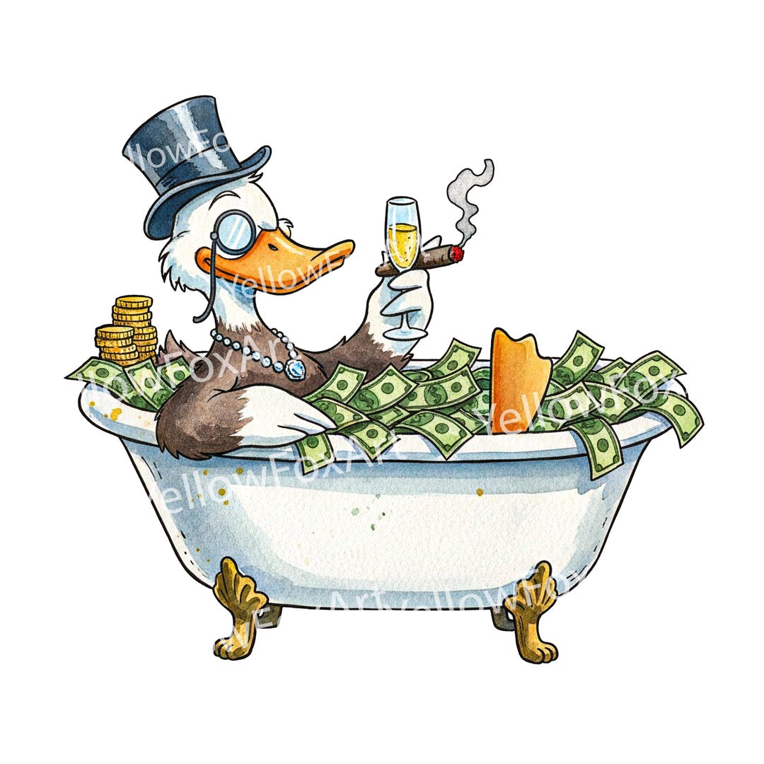 Luxury Rich Duck PNG Clipart, Funny Wealthy Duck in Bath With Money Art ...