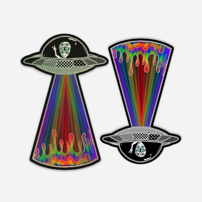 Rainbow Alien Abduction Holographic or Matte Vinyl Sticker Color Drip ...