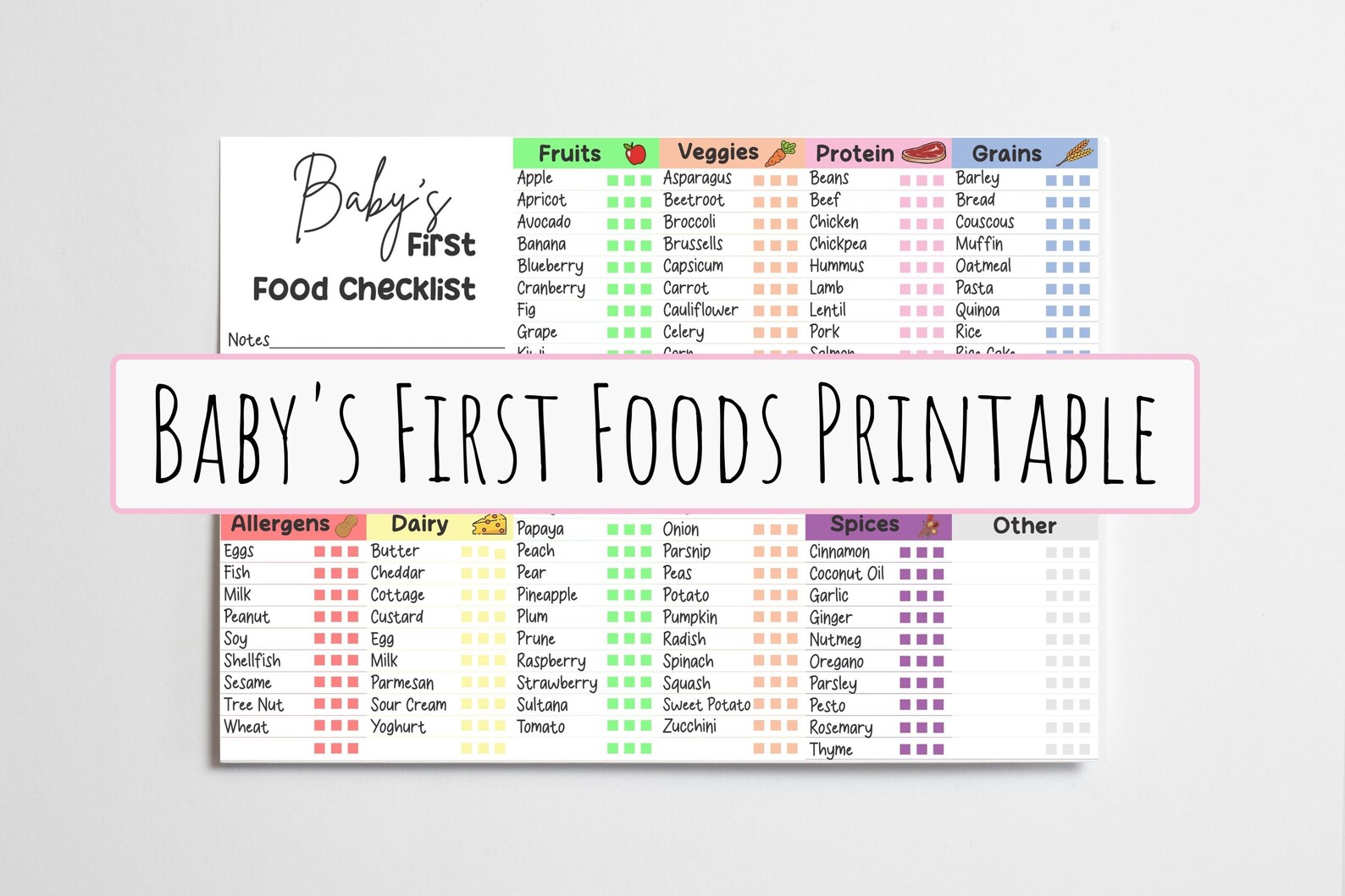 Baby Food Checklist Printable First Foods Baby Led Weaning Infant ...
