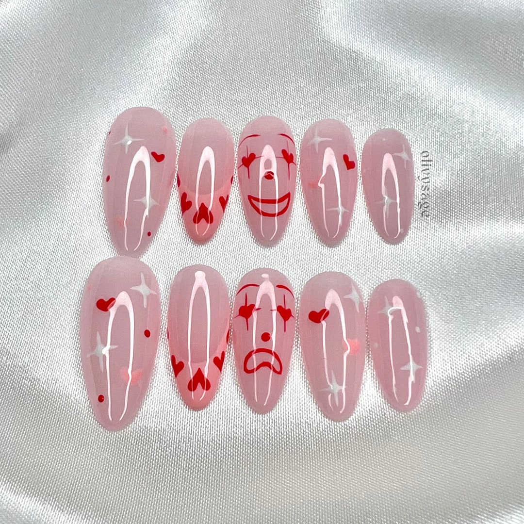 Custom Press on Nails! 10 Fake Handmade High Quality Trendy Cute Heart ...