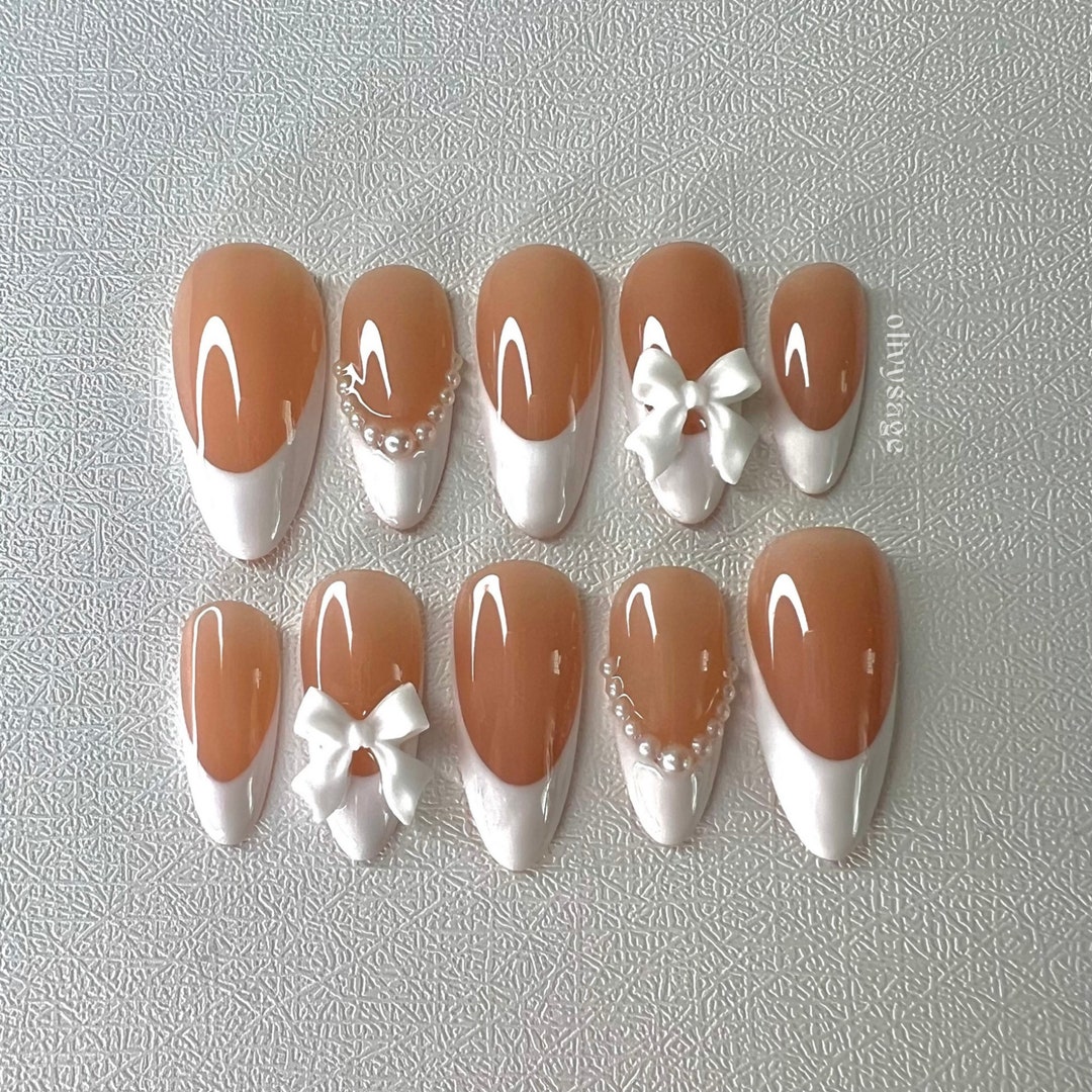 Custom Press on Nails! 10 Fake Handmade Quality Trendy Cute Frenchies ...