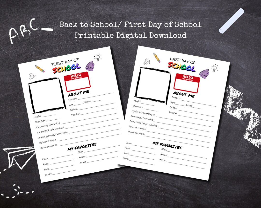 Back to School Printable Keepsake, First Day of School Worksheet, Last ...