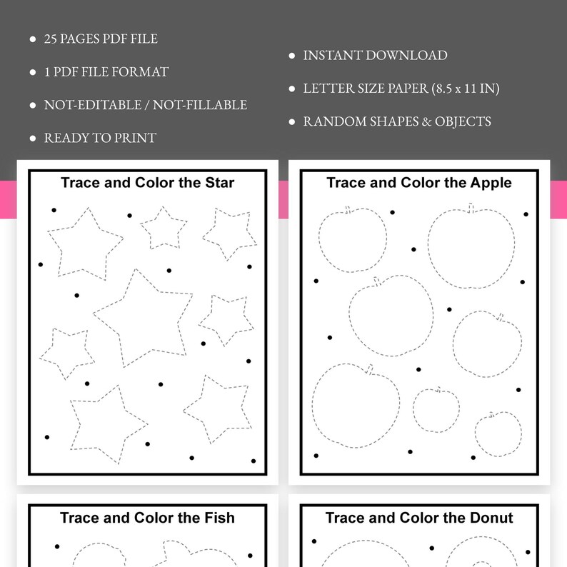 Trace and Color the Shapes and Objects | Printable Tracing and Coloring ...