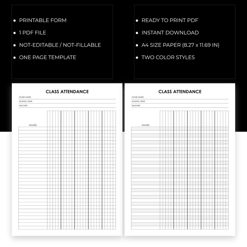 Class Attendance Template | Printable Attendance Tracker | Attendance ...