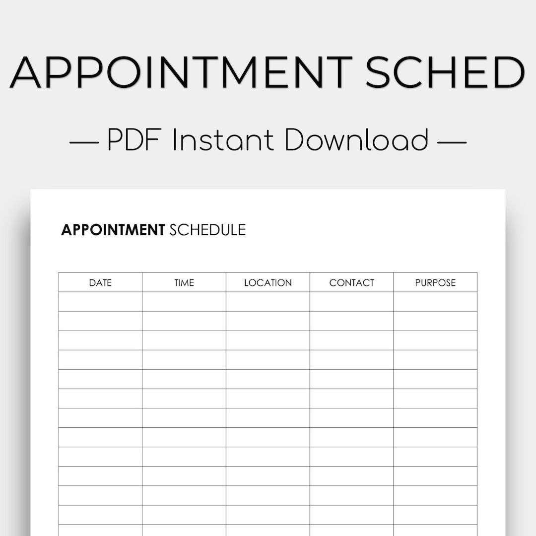 Appointment Schedule, Printable Schedule Log, Appointment List ...