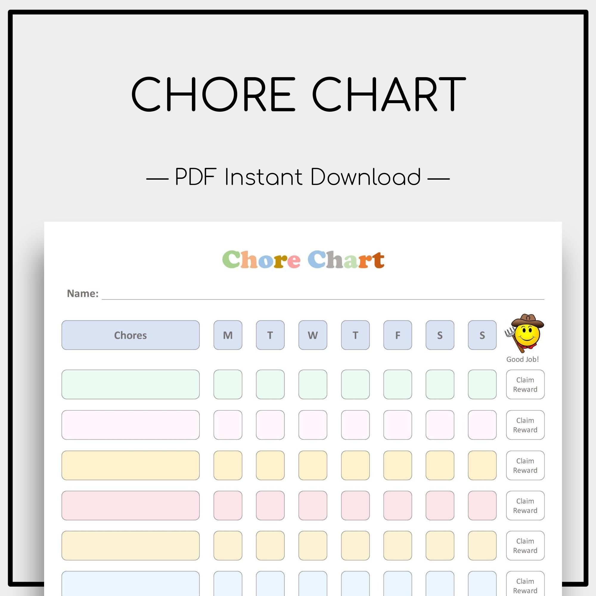 Chore Chart, Printable Chore Chart, Responsibility Chart, Kids Chores ...