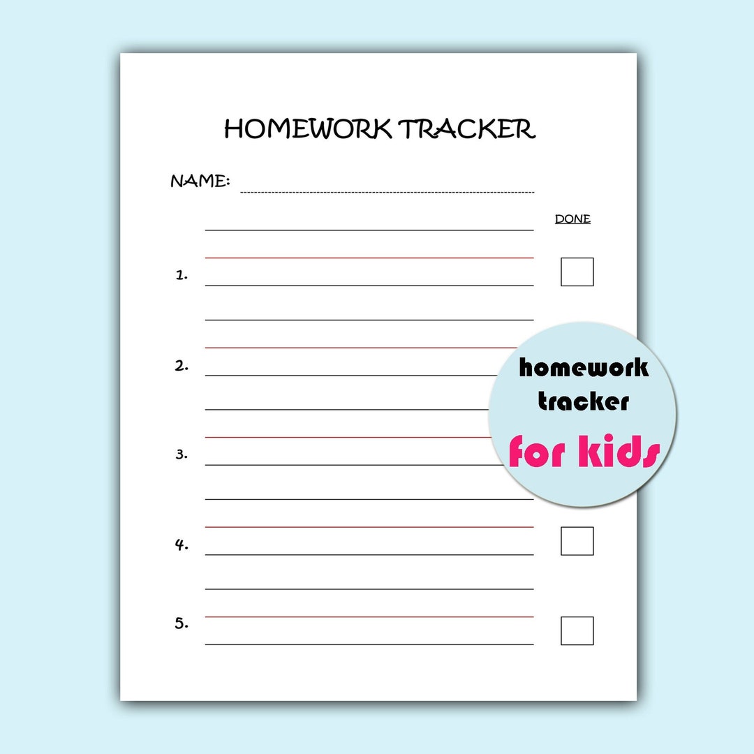Printable Homework Tracker for Kids Assignment Tracker, PDF Instant ...
