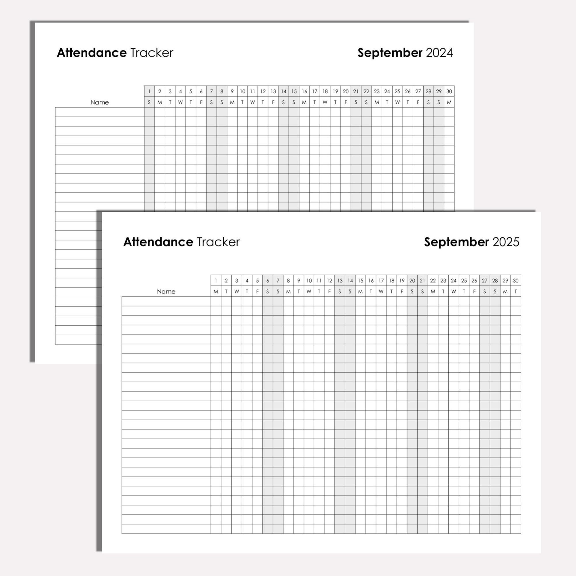2024 and 2025 Attendance Sheets, Printable Attendance Tracker ...