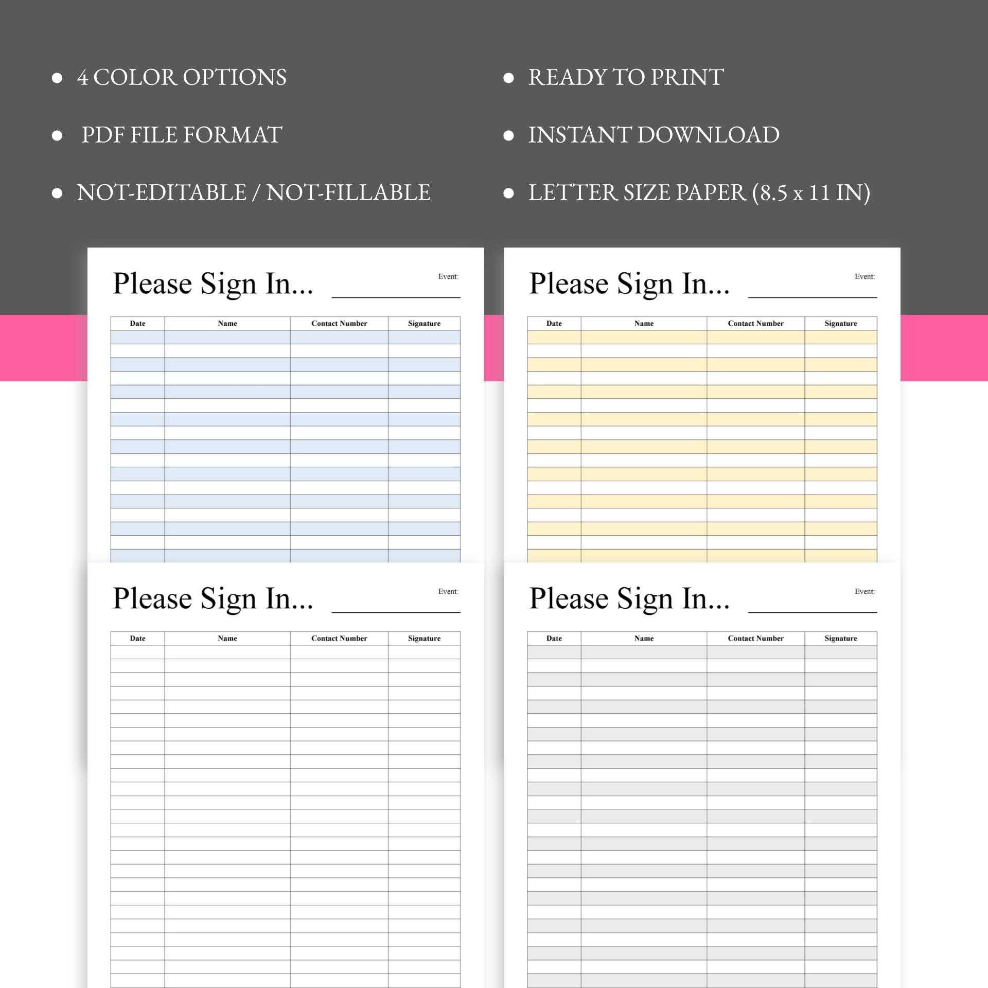 Please Sign in | Printable Sign in Sheet / Template | Attendees Log in ...