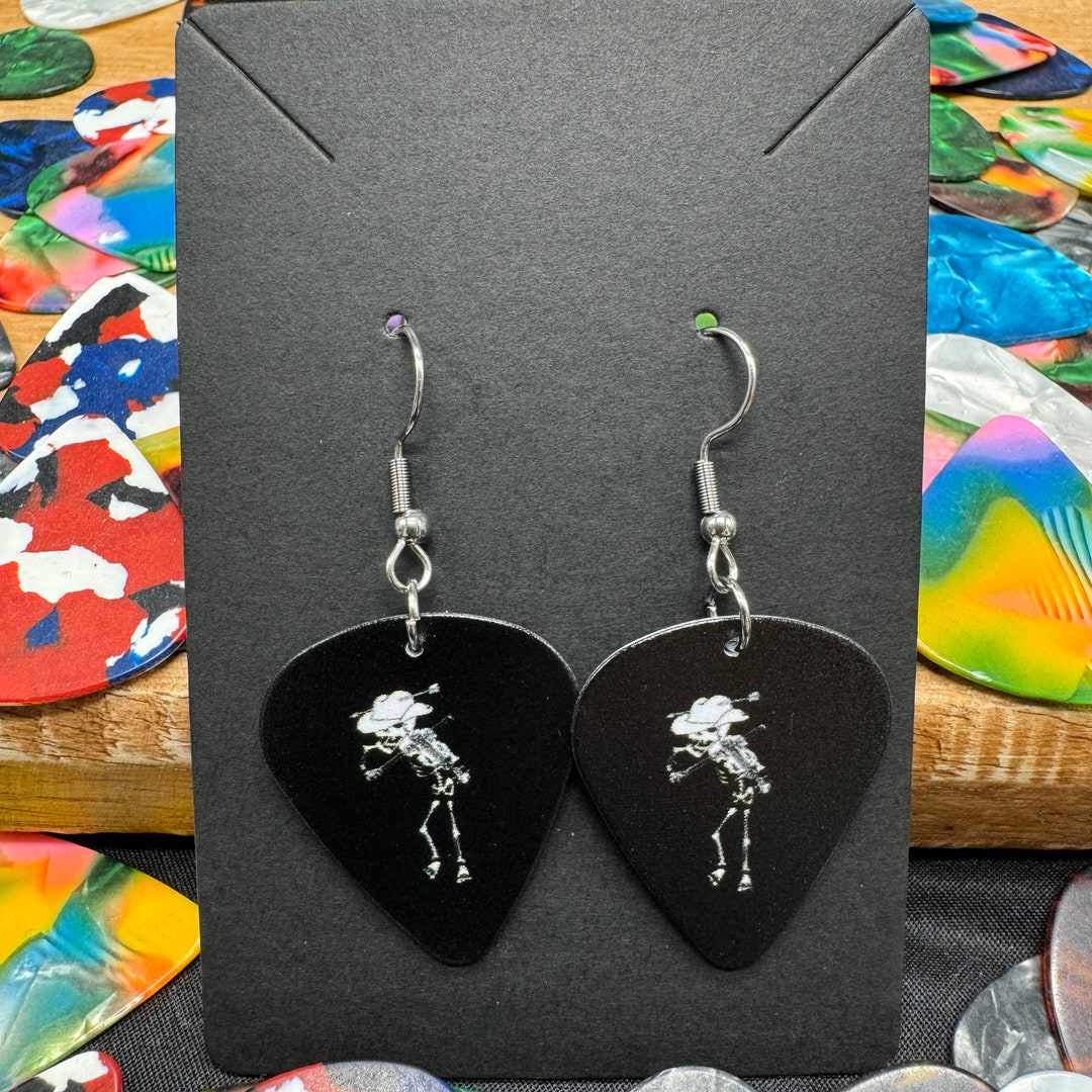 Skeleton Playing a Violin Guitar Pick Earrings - Etsy