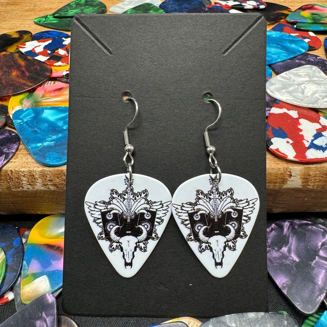 Black and White Speakers & Skull Music Guitar Pick Earrings, Unique ...