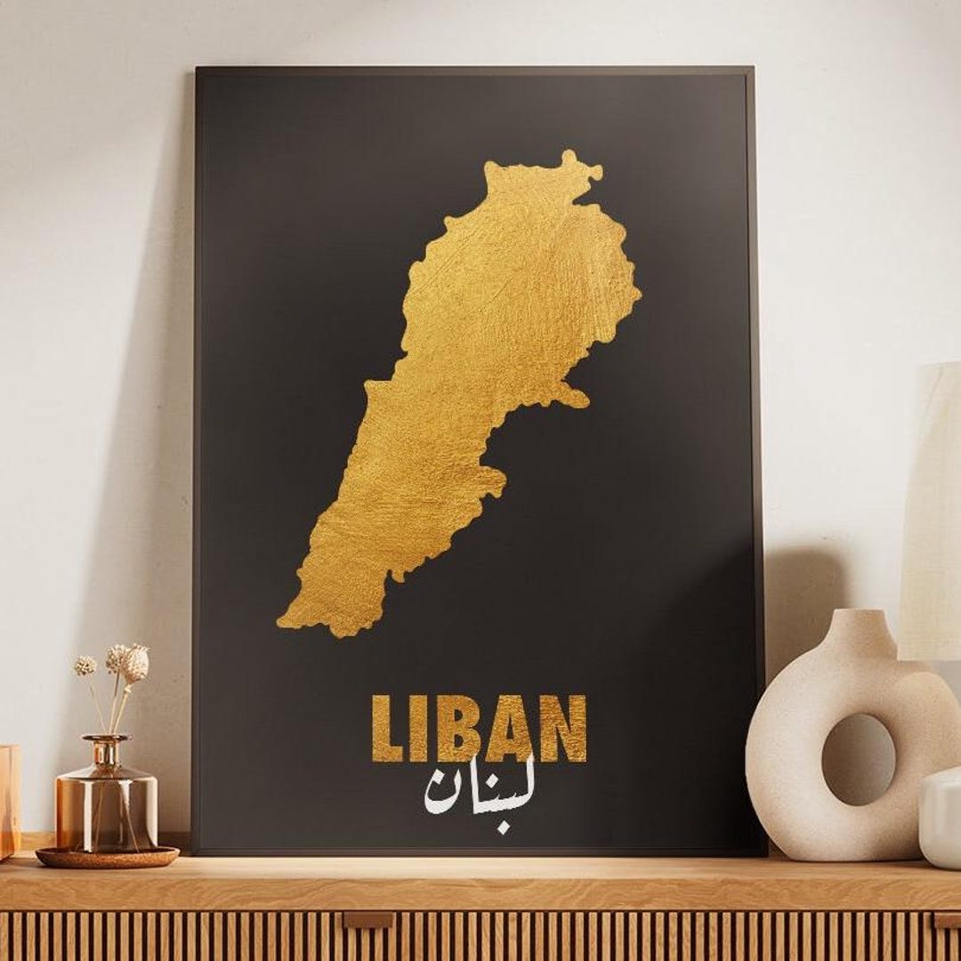 Lebanon Gold Map Poster | Lebanon Poster | Lebanese Art Print | Size A4 ...