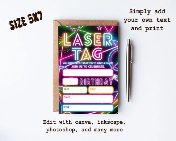 Laser Tag Party Digital Printable Birthday Invitation - Etsy