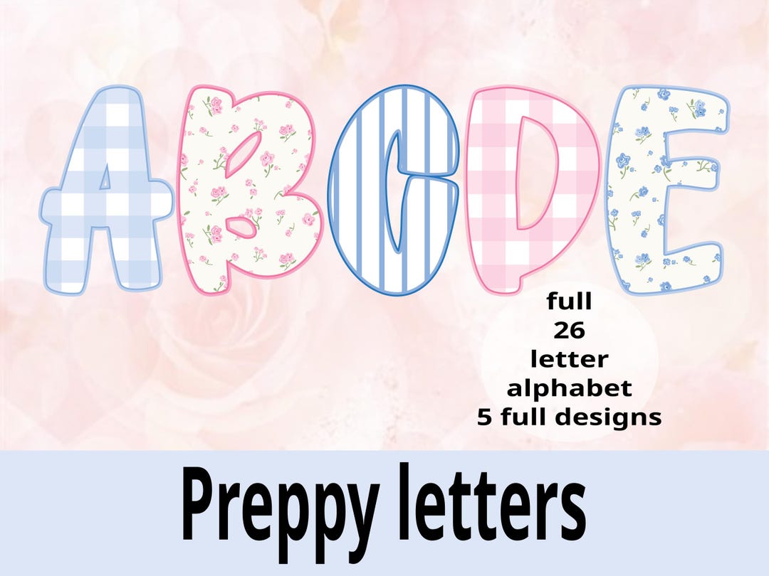 Preppy Pink and Blue Alphabet, Png Letters, Alphabet Png - Etsy