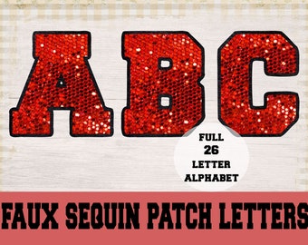 Faux Embroidered PNG Alphabet Set, Red Sequin Alphabet, Stitched Alpha ...