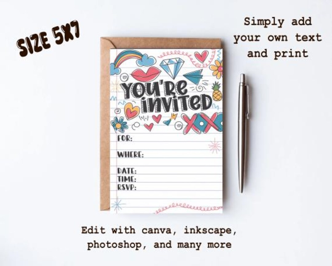 Retro Cool Party Digital Printable Birthday Invitation - Etsy