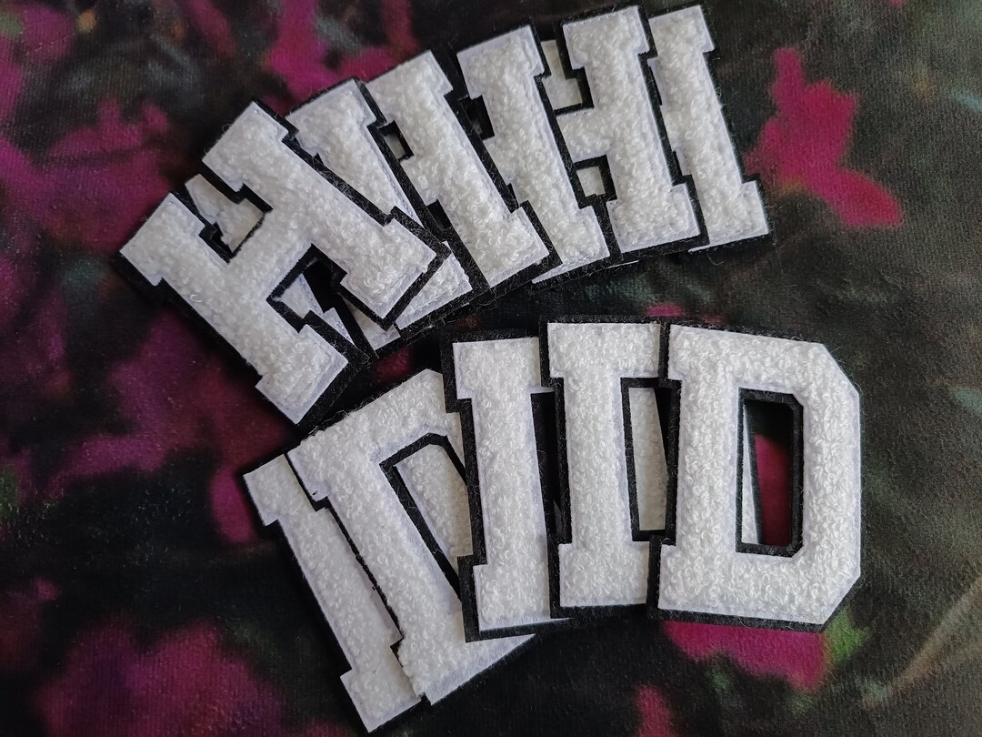 Large Alphabet Patch, White Chenille Letter Patch With Black Edge, 3 ...