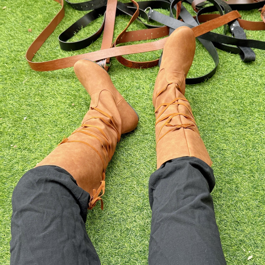 Brown Medieval Boots, Renaissance Knight Boots Pirate Shoes, Men’s ...