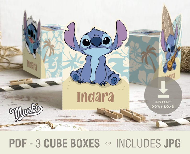 Stitch Party Printable / Cube Gift Boxes Digital 3 Boxes, Download PDF ...