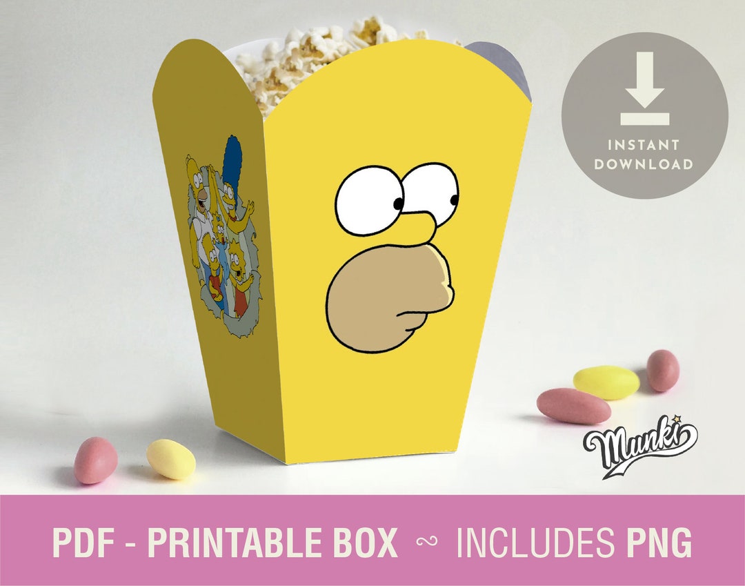 Homer Simpsons Popcorn Printable Box, Homero PNG Download File, PDF ...