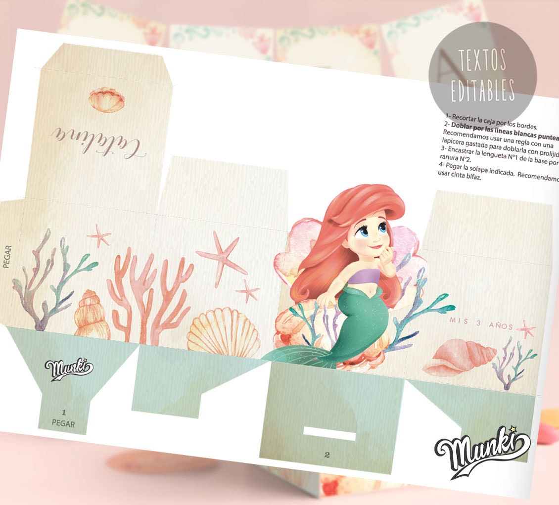 2 Little Mermaid Party Boxes, Little Mermaid Party Favor , PDF Ariel ...