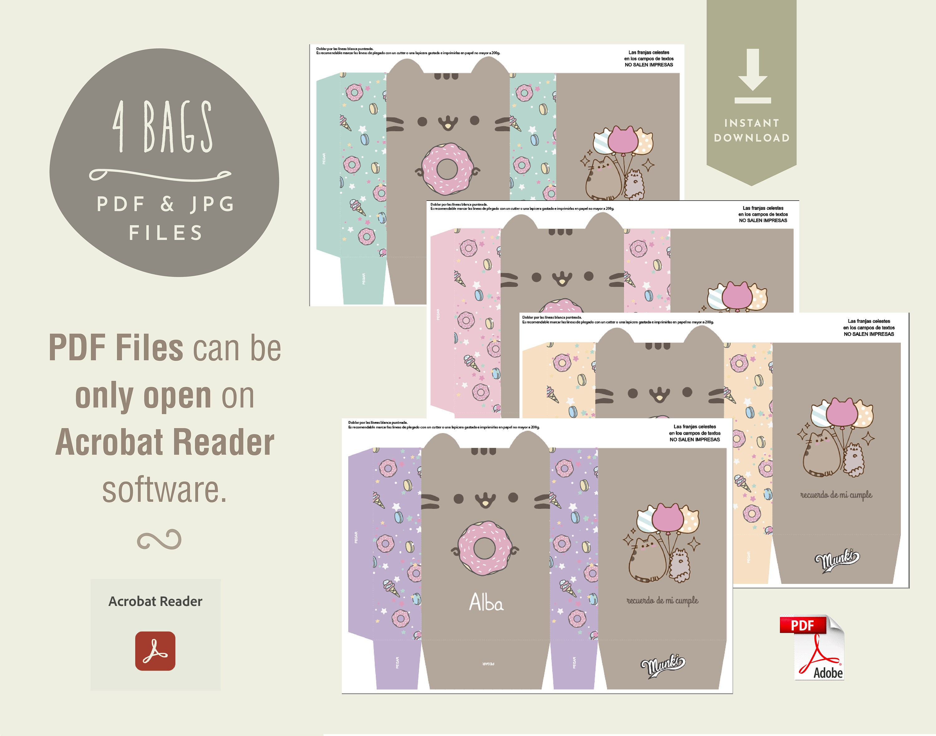 Kawaii Cat Birthday Party Favor, Printable Candy Box, Printable Girl ...