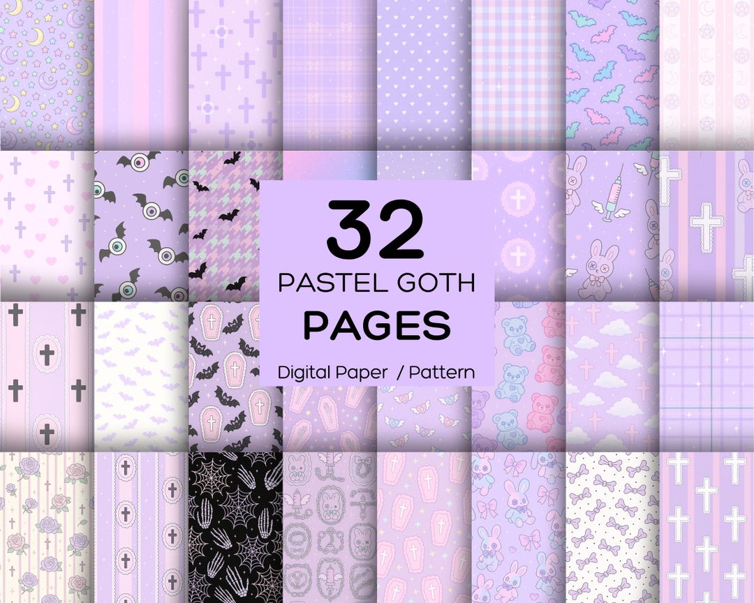 32 Pastel Goth Seamless Pattern Bundle – Kawaii Digital Prints With ...