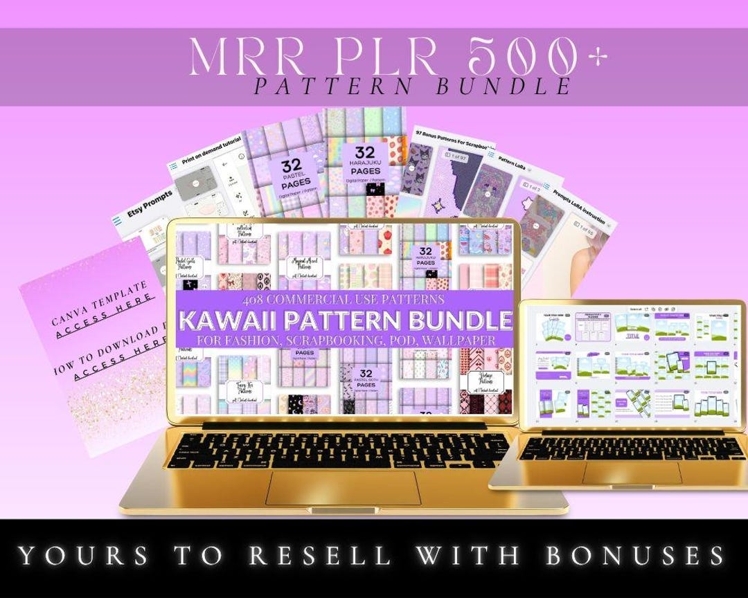 500+ MRR PLR Seamless Pattern Bundle – Kawaii Digital Papers for ...