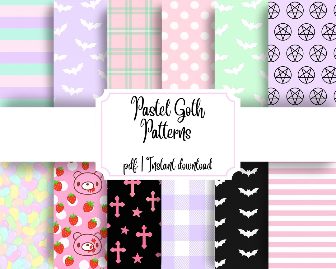 Pastel Goth Digital Paper Pack – Kawaii Goth Patterns, Bats, Crosses ...