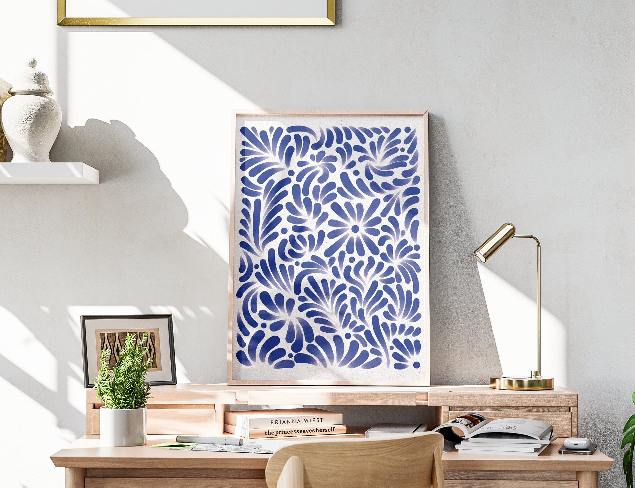 Classic Blue Flower Talavera Design, Abstract Botanical Digital ...