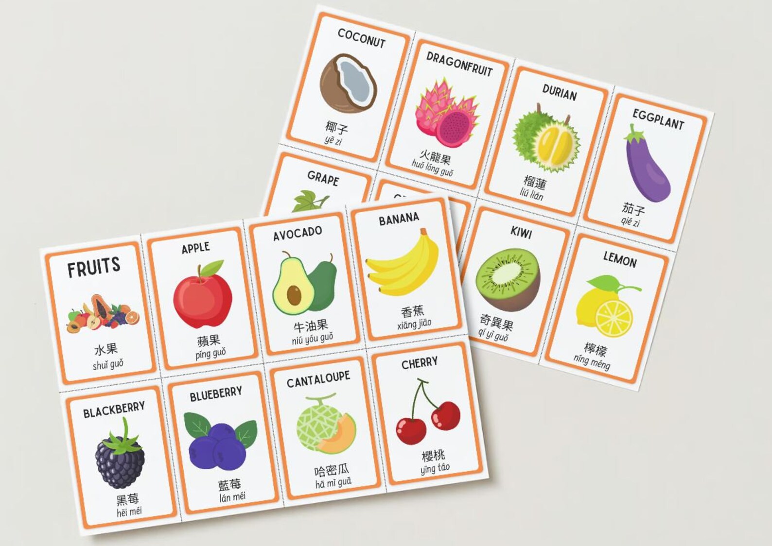 Fruits - English, Traditional Chinese & Pinyin Flash Cards - Etsy