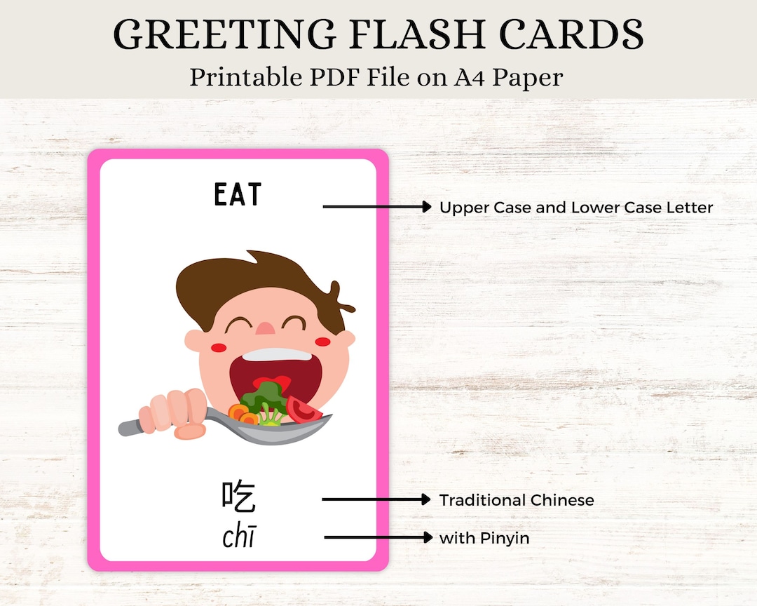 Greetings - English, Traditional Chinese & Pinyin Flash Cards - Etsy