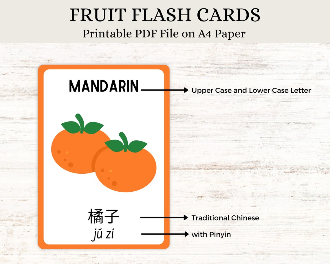 Fruits - English, Traditional Chinese & Pinyin Flash Cards - Etsy